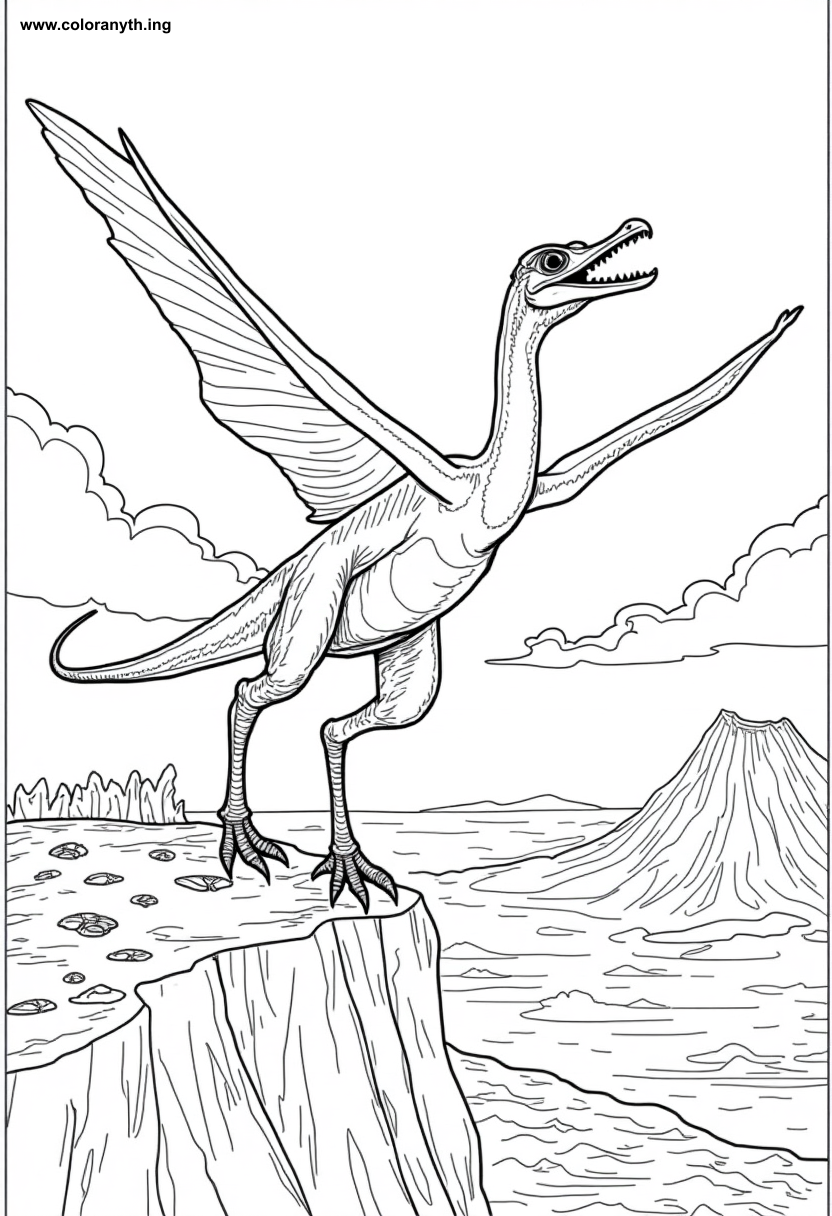 Majestic Pteranodon on the Prehistoric Cliff - Free Printable Coloring Page